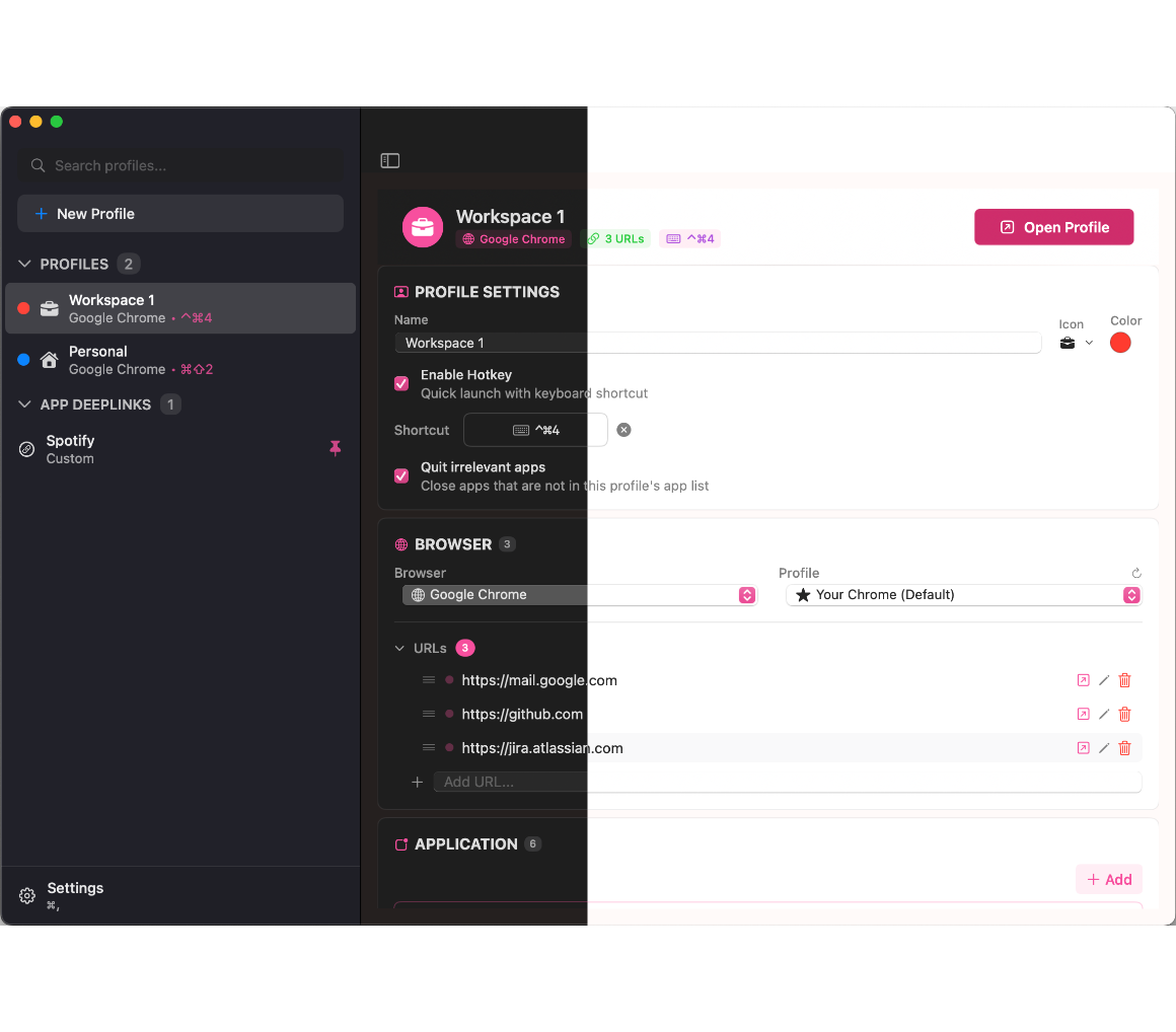ShiftPlus | Manage your Workspace in a click - macOS Browser Profile Manager